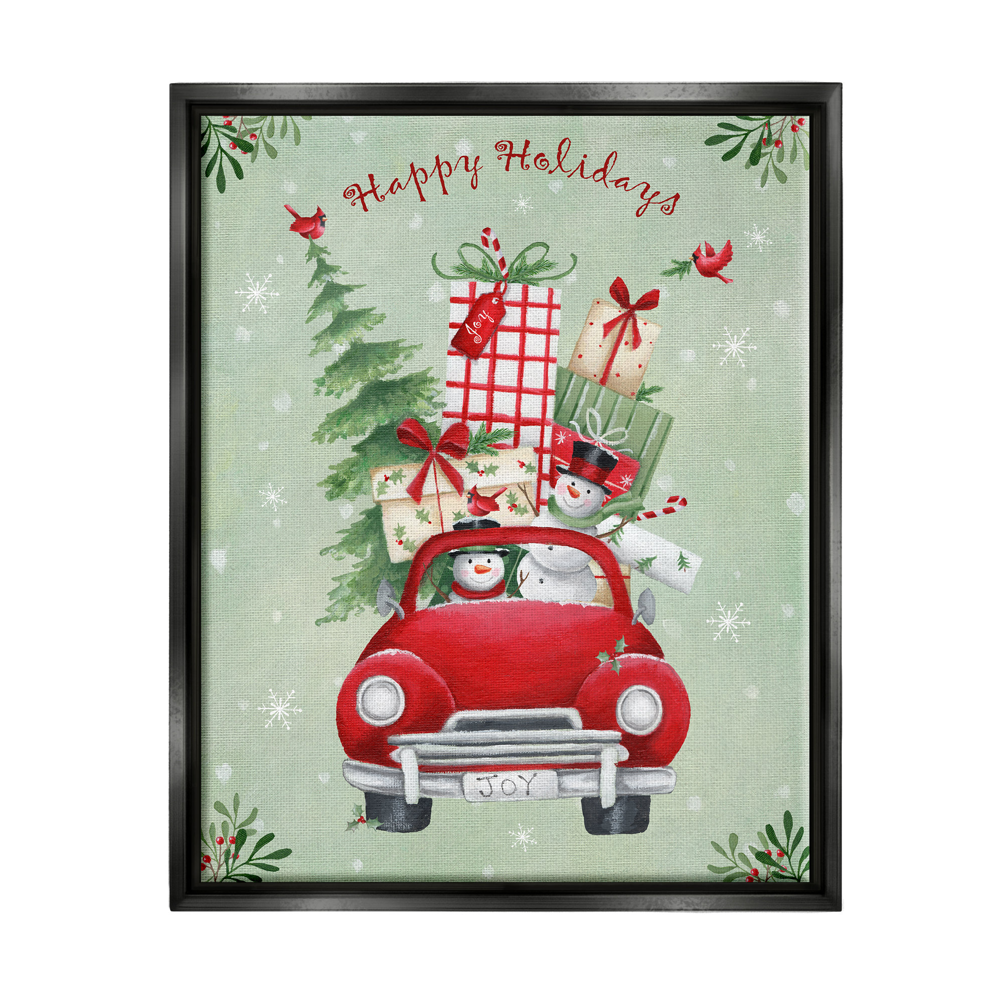 Stupell Industries Ba-811-Floater Holiday Stacked Gift Car Framed On Canvas by Emma Leach Print ...